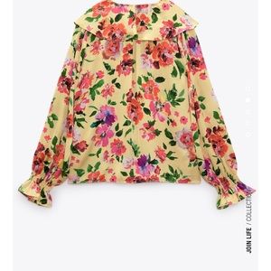 Zara | Tops | Zara Yellow Floral Print Ruffle Blouse | Poshmark